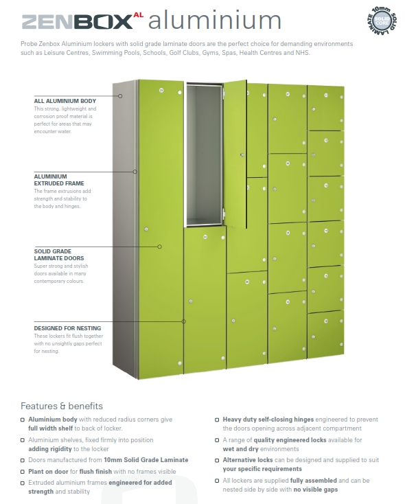 Aluminium Body Lockers with Solid Grade Laminate Doors - Probe Lockers Ltd